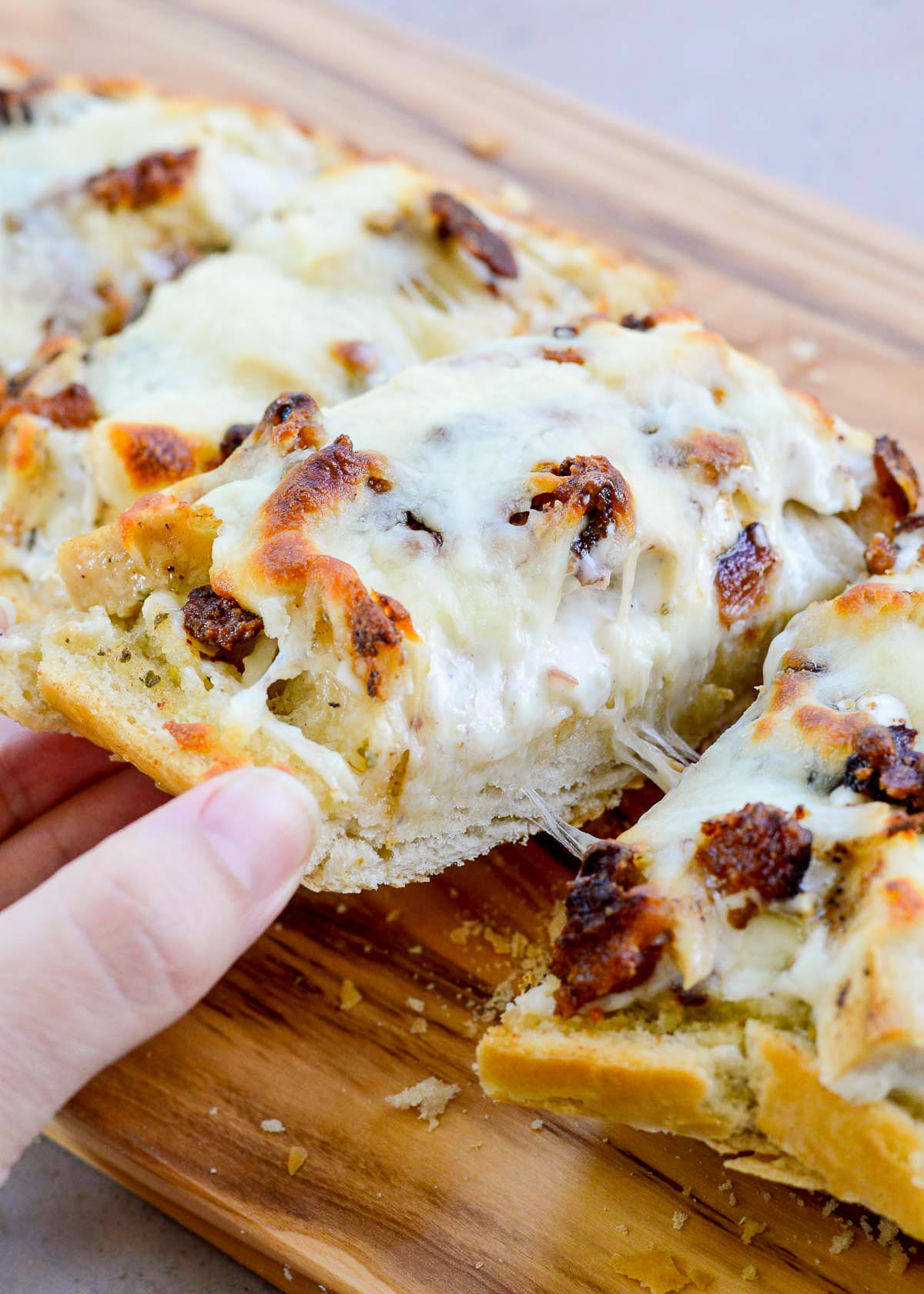 Chicken Bacon Ranch French Bread Pizza